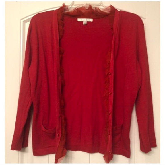 CAbi | Sweaters | Cabi Red Frilly Cardigan | Poshmark